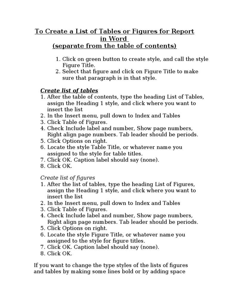 Create Lists of Tables and Figures in Word | PDF