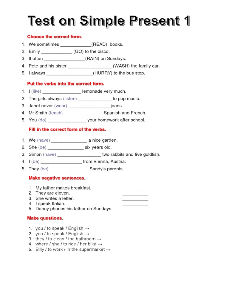 Test On Simple Present Tense PDF | PDF
