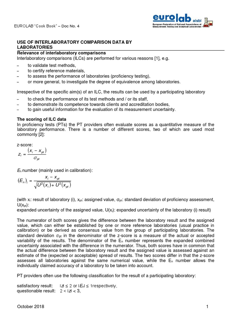 Cookbook 04 Use Of Interlaboratory Comparison Data By Laboratories 11 2018 Pdf Standard