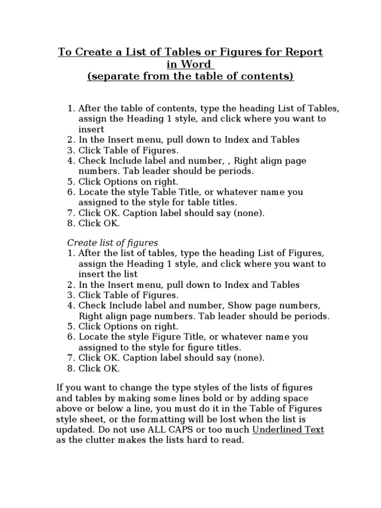 Create List of Tables/Figures in Word | PDF | Career & Growth ...