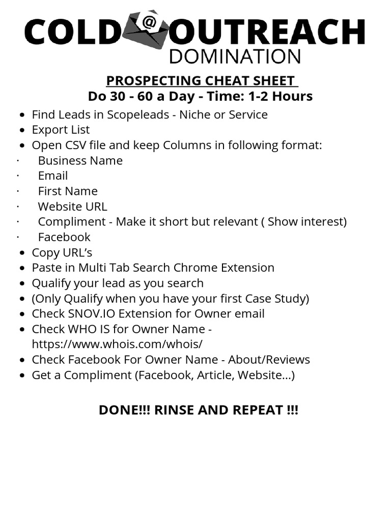 Prospecting Cheat Sheet Do 30 - 60 A Day - Time: 1-2 Hours | PDF ...