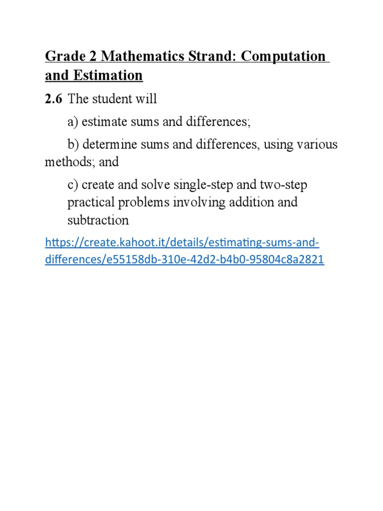 Grade 2 Math: Estimation & Addition | PDF | Teaching Methods ...