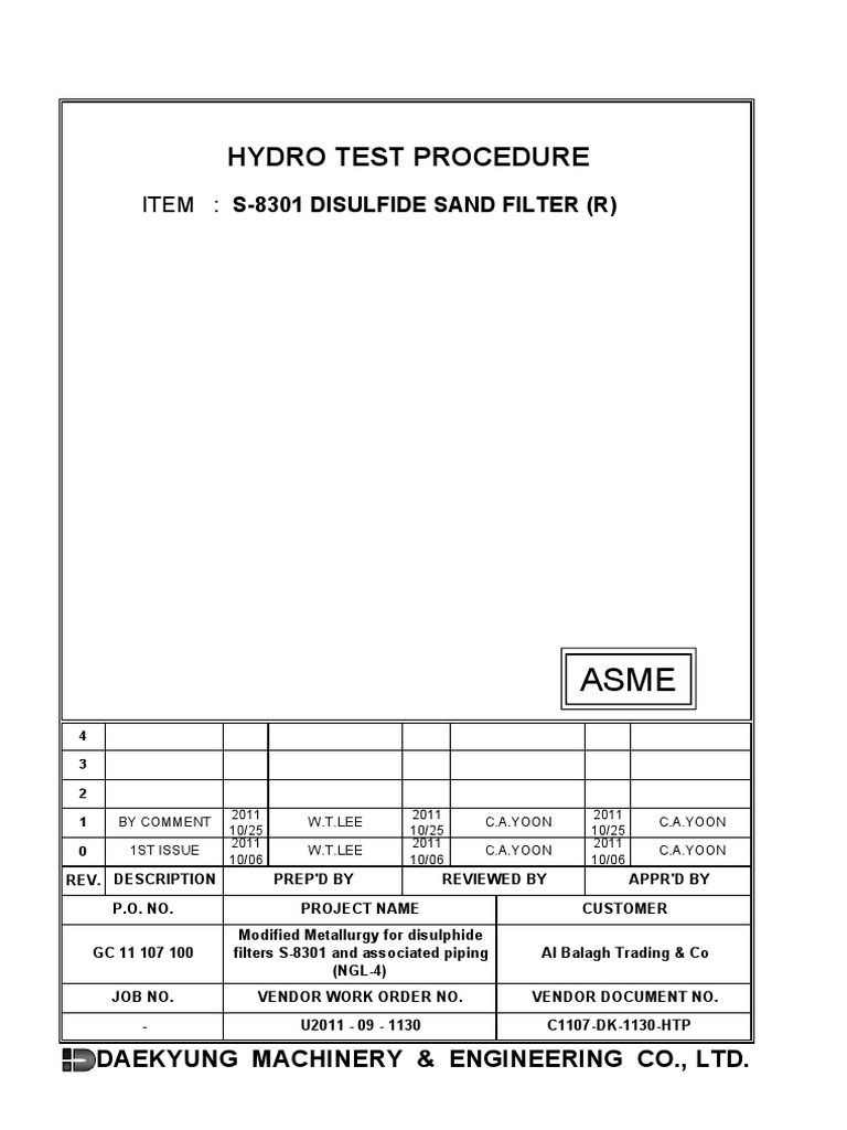 Hydro Test Procedure: Item | PDF | Mechanical Engineering | Building ...