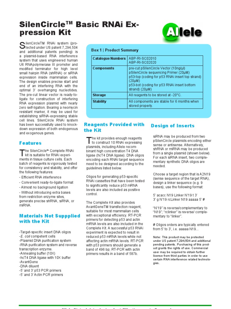 SilenCircle Basic RNAi Kit | PDF | Rna Interference | Small Interfering Rna