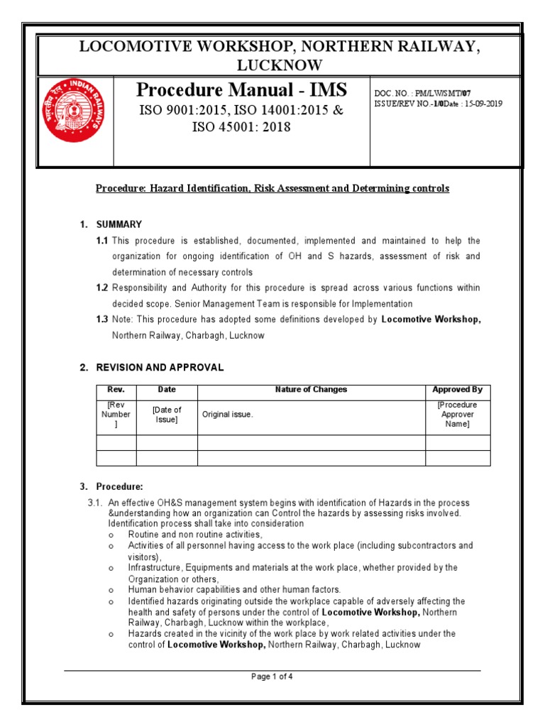 Procedure - Hazard Identification and Risks Assesment | PDF | Risk ...