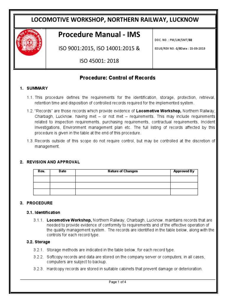 Procedure - Control of Records | PDF | Records Management | Backup