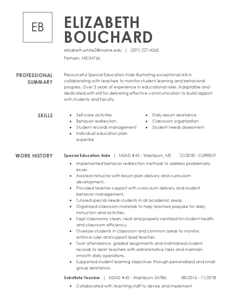 Elizabeth Bouchard Resume 1 | PDF | Special Education | Teachers