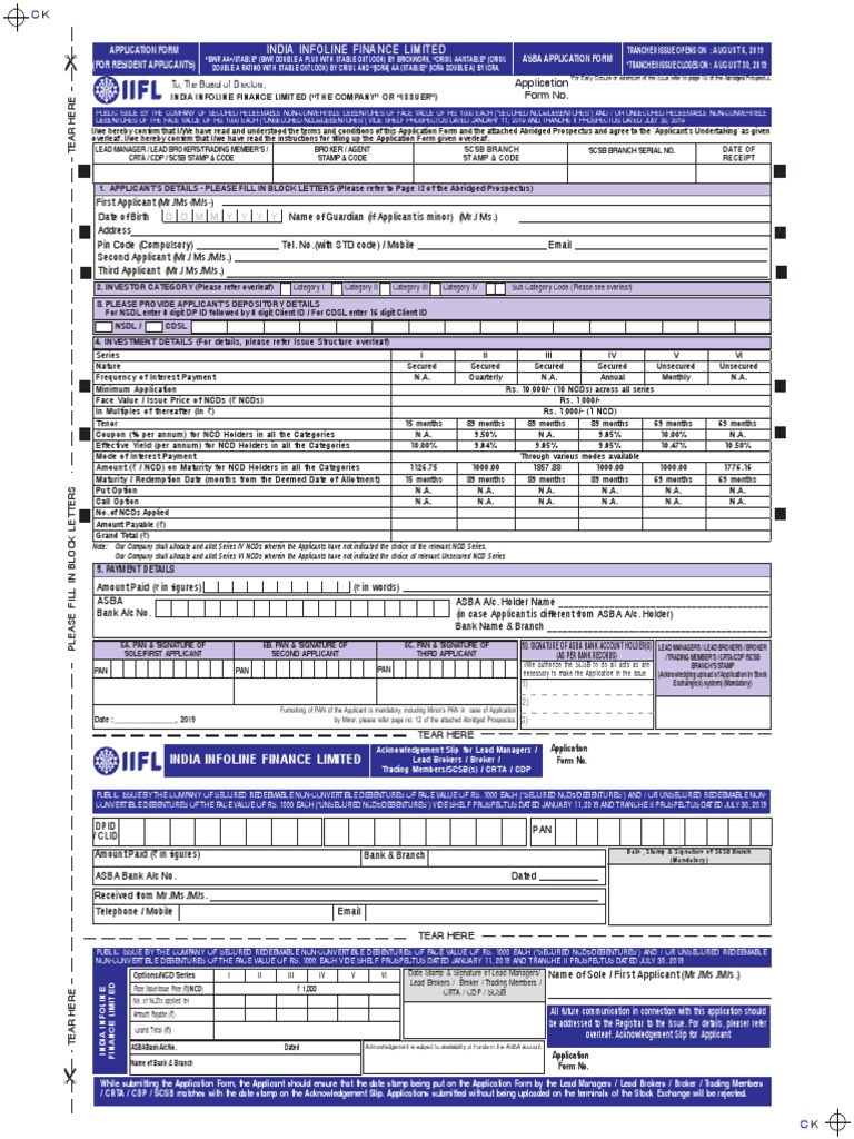 Application Form (For Resident Applicants) Asba Application Form India ...