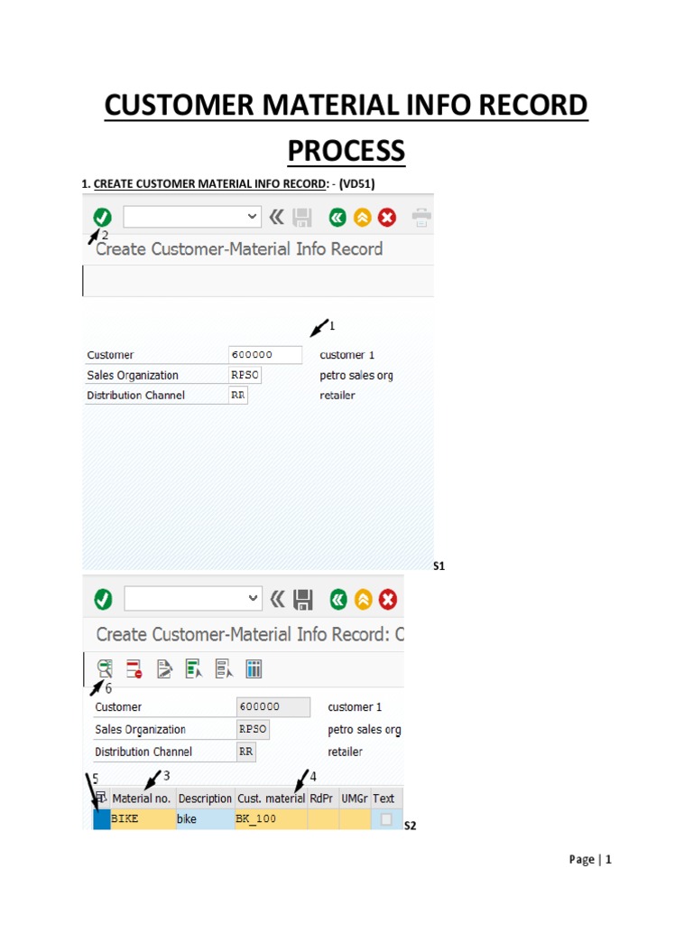Create Customer Material Info Record: - (Vd51) | PDF