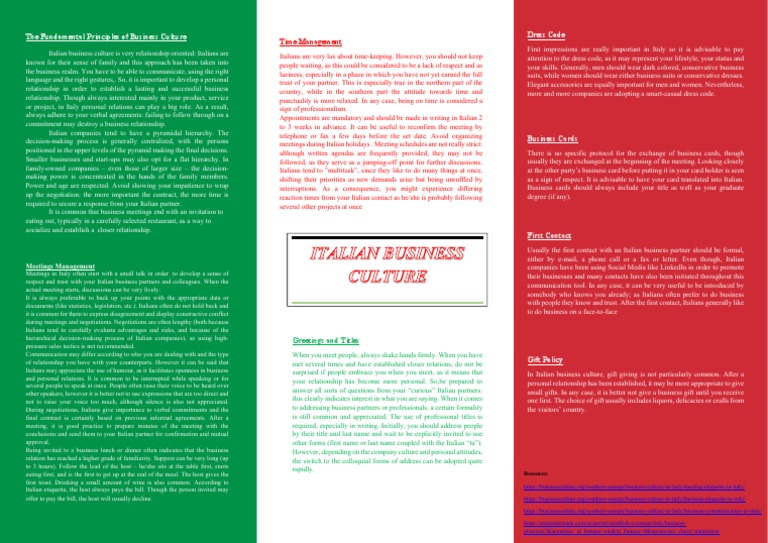Italian Business Culture | PDF | Dinner | Negotiation