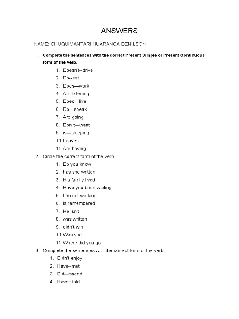 English Verb Tense Practice Guide | PDF | Verb | Adverb