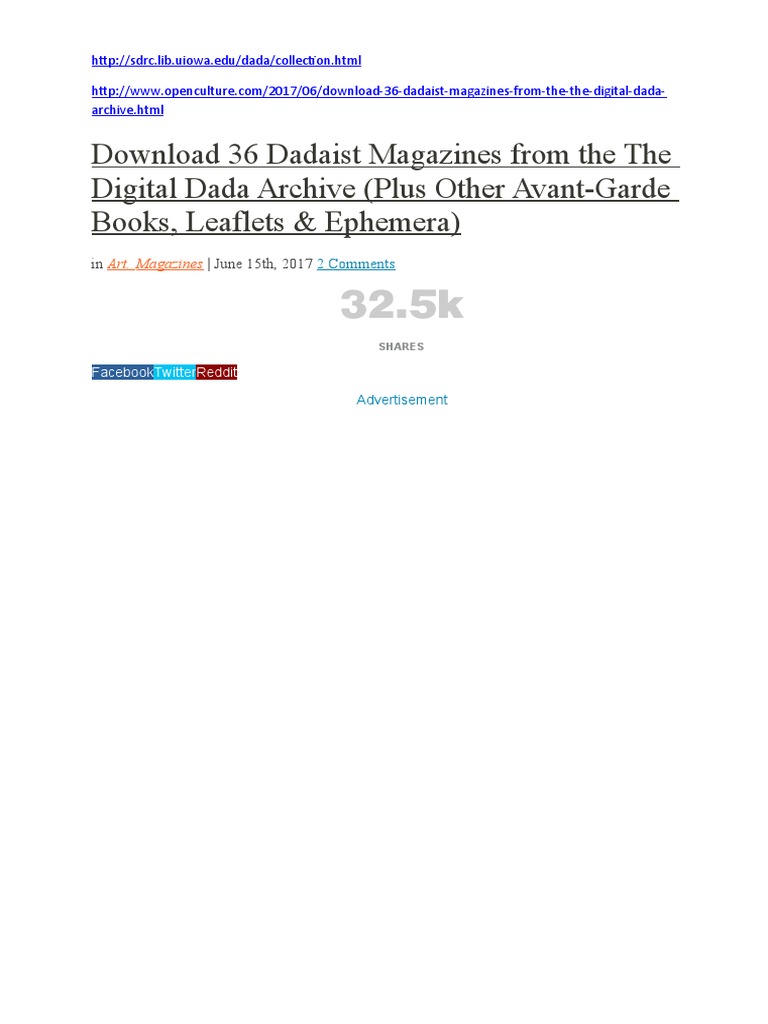 36 Dadaist Magazines From The The Digital Dada Archive (Plus Other ...