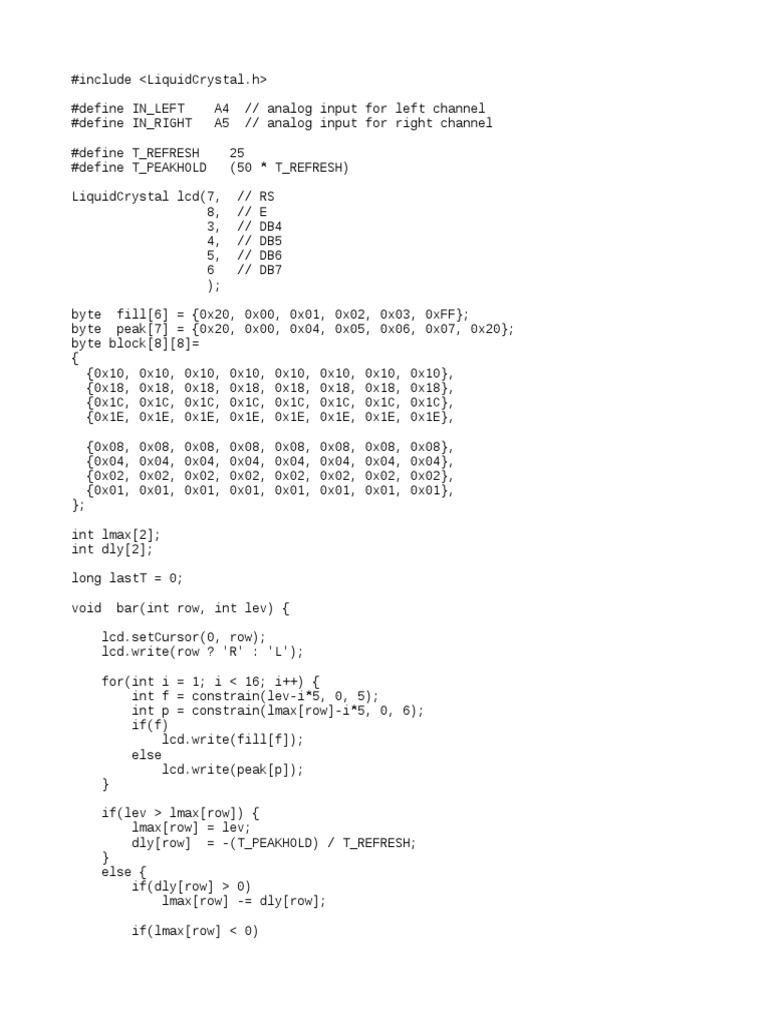 VU Meter Peak Hold Uno Nano | PDF | Luxury Vehicles | Computer Data