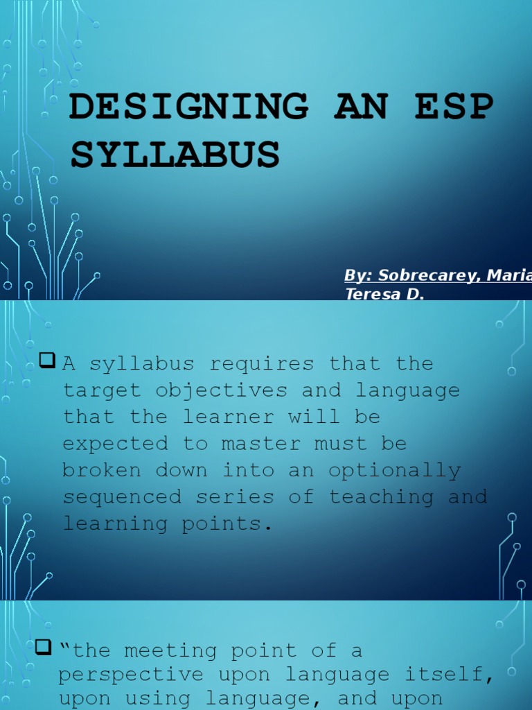 Designing An Esp Syllabus: By: Sobrecarey, Maria Teresa D | PDF ...