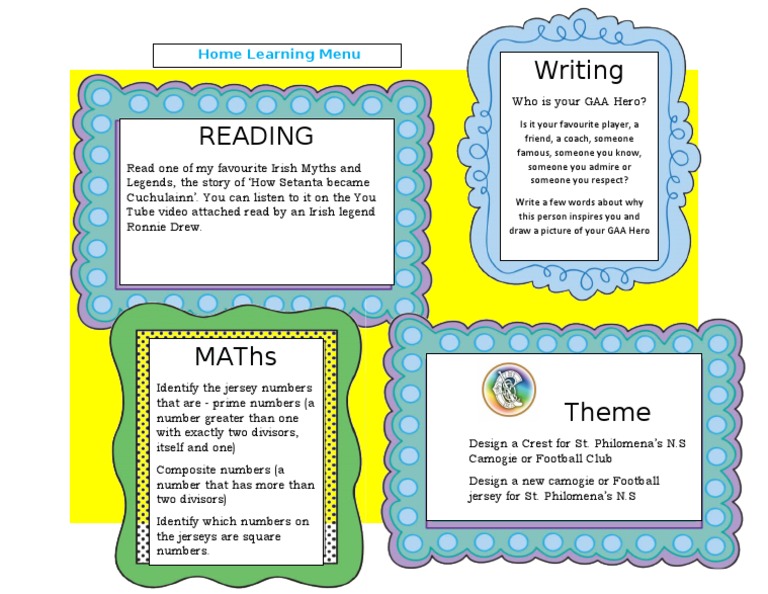 Home Learning Menu | PDF