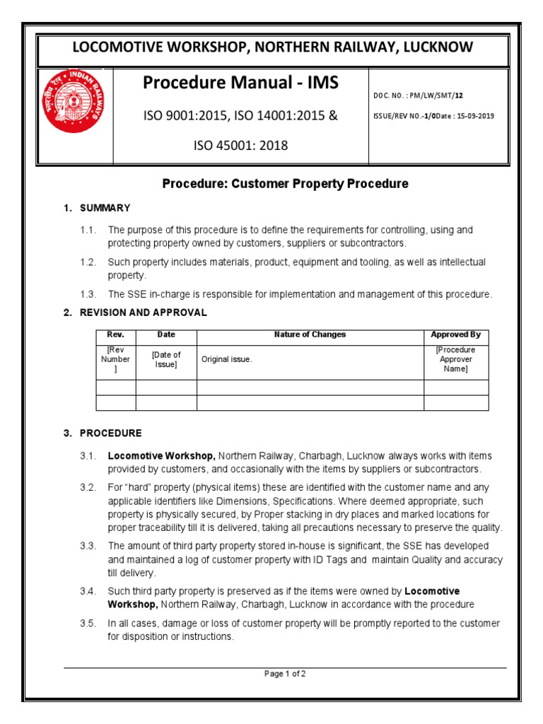 Procedure - Control of Third Party Property | PDF | Iso 9000 | Property