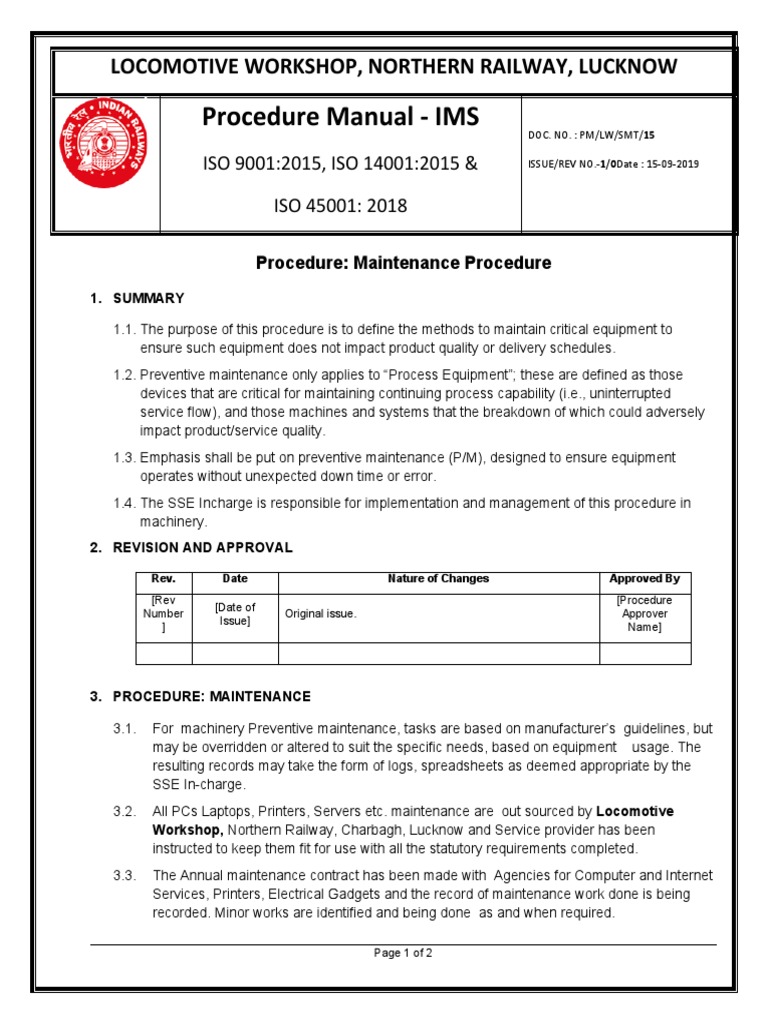 Maintenance Procedure for Rail IMS | PDF | Iso 9000 | Business