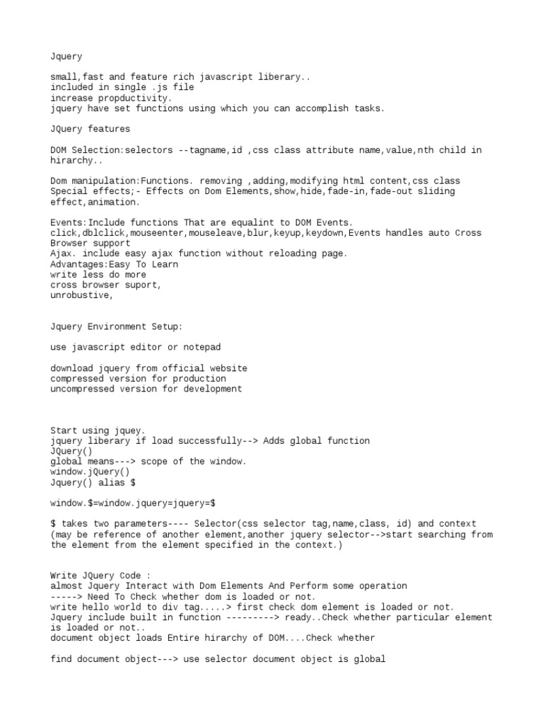 JQuery CheatSheet | PDF | J Query | Ajax (Programming)