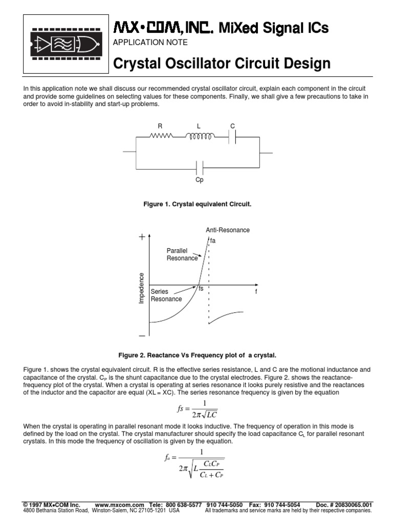 Crystal Oscillator Circuit Design: Application Note | PDF