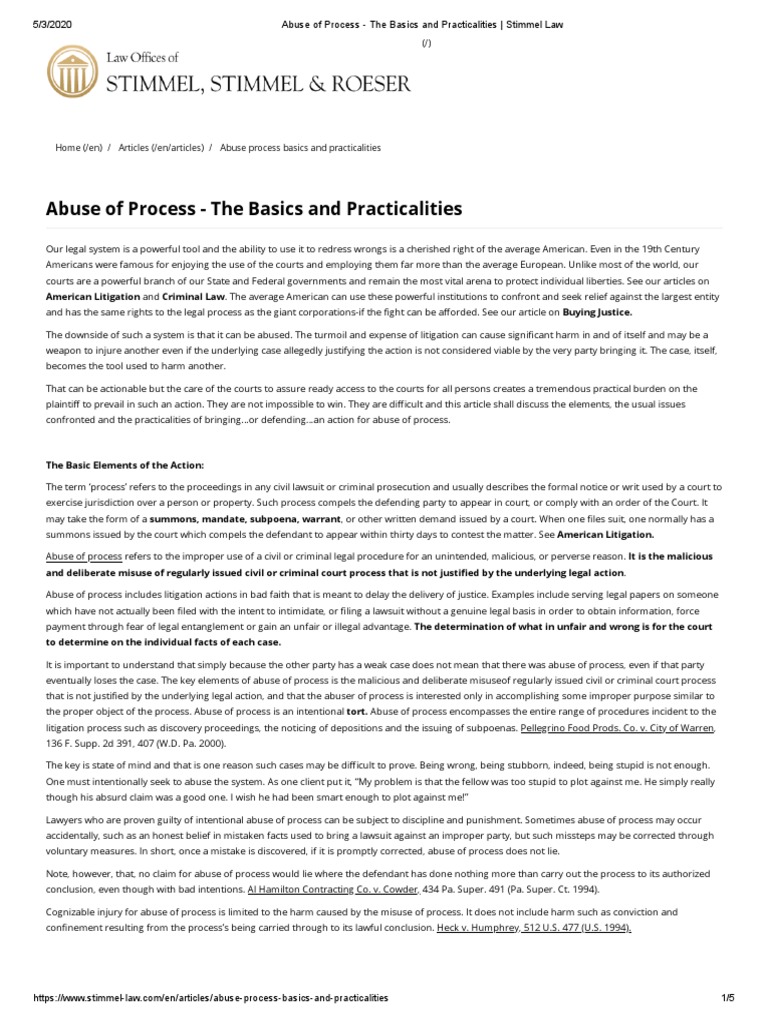 Abuse of Process - The Basics and Practicalities - Stimmel Law PDF ...