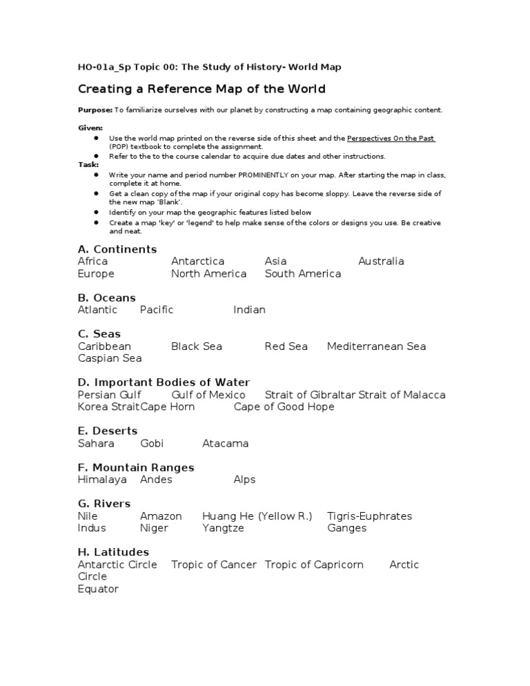 World Map Geography Assignment Guide | PDF