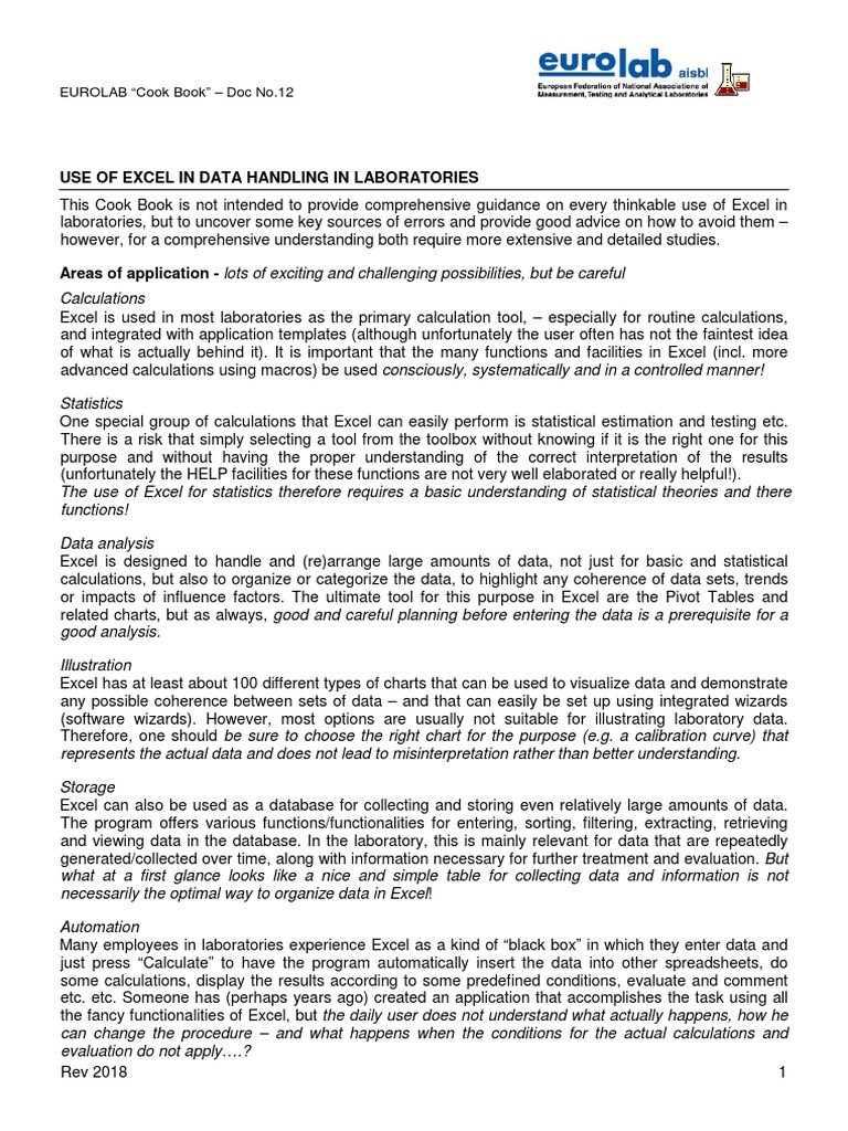 Excel for Laboratory Data Handling | PDF | Microsoft Excel | Spreadsheet