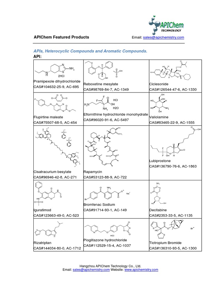 APIChem Featured Products PDF | PDF | Sets Of Chemical Elements | Atoms