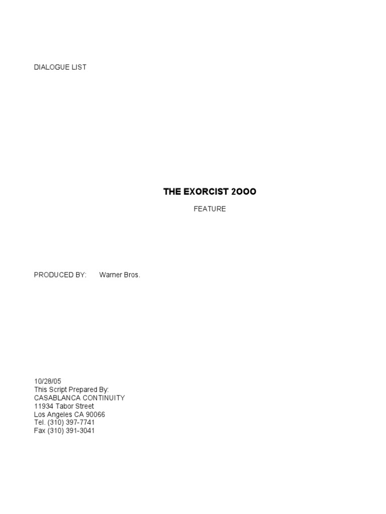 The Exorcist 2ooo: Dialogue List | PDF
