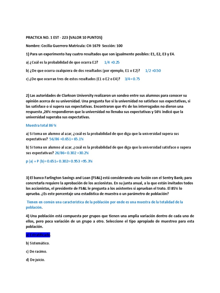 Practica Estadistica 2 | PDF | Muestreo (Estadísticas) | Probabilidades y estadísticas