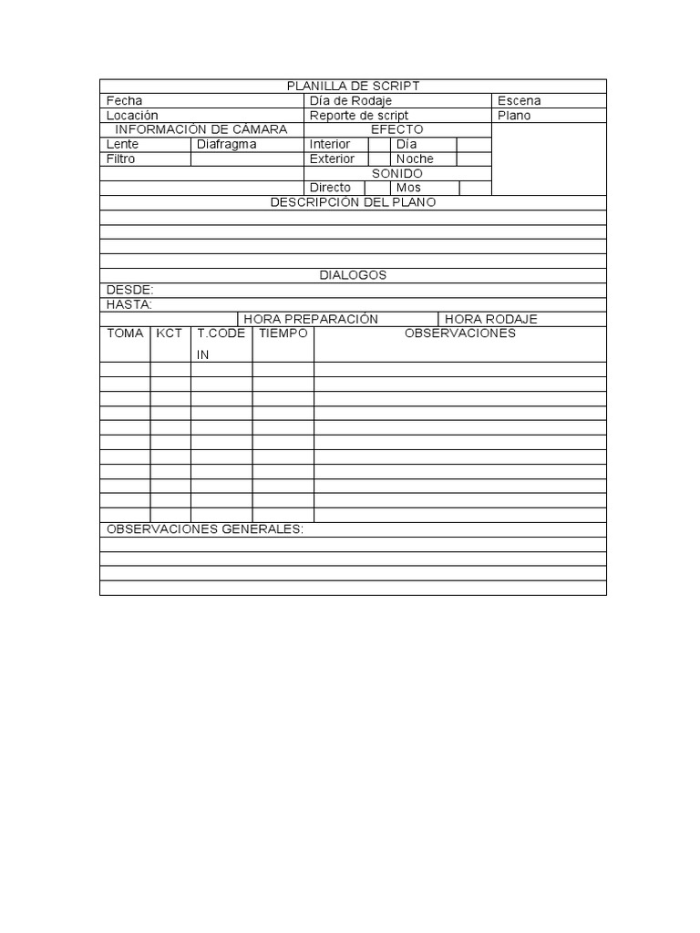 Planilla de Script | PDF