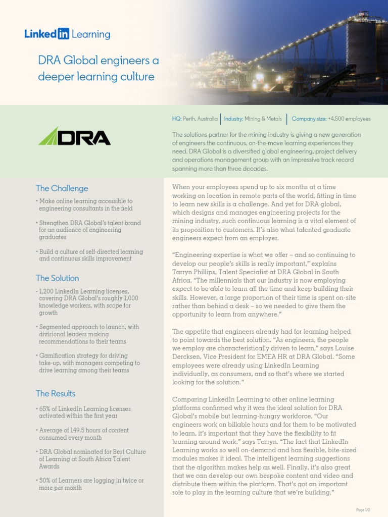 DRA Global Engineers A Deeper Learning Culture: The Challenge | PDF ...
