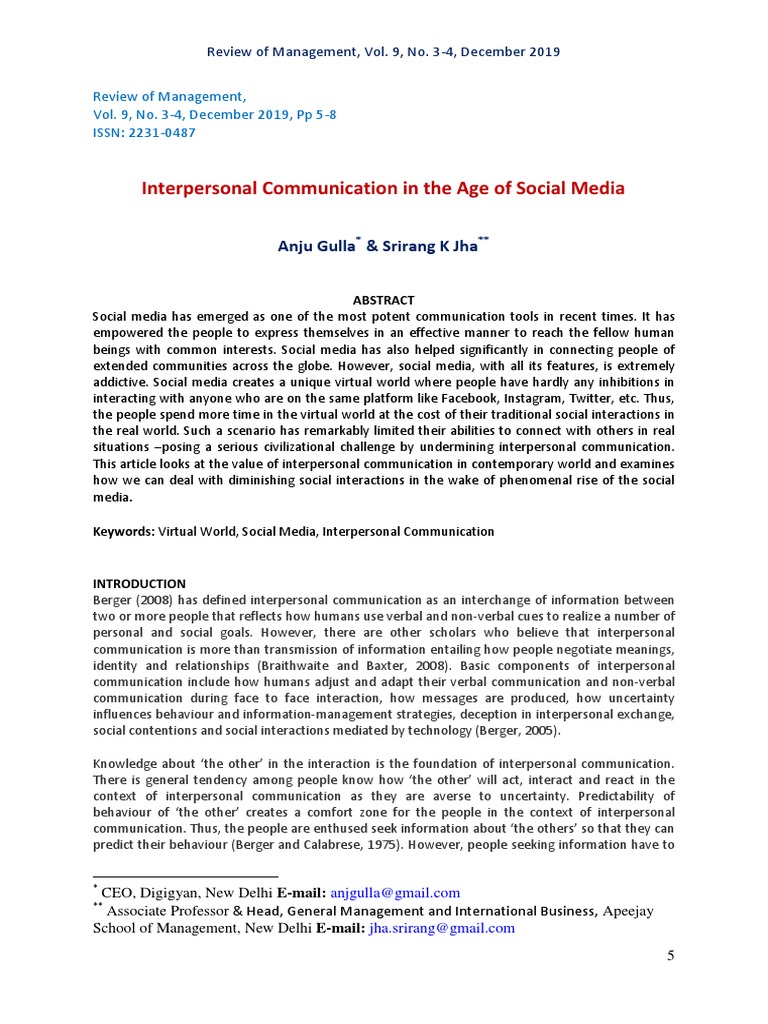 Interpersonal Communication in The Age of Social Media | PDF ...