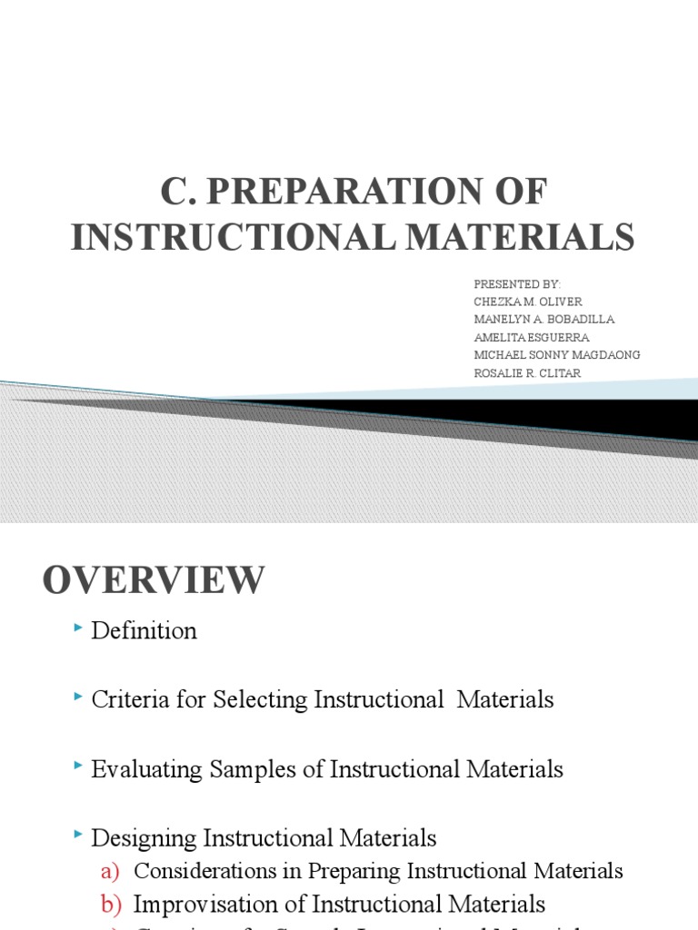 C. Preparation of Instructional Materials | PDF | Learning | Teachers
