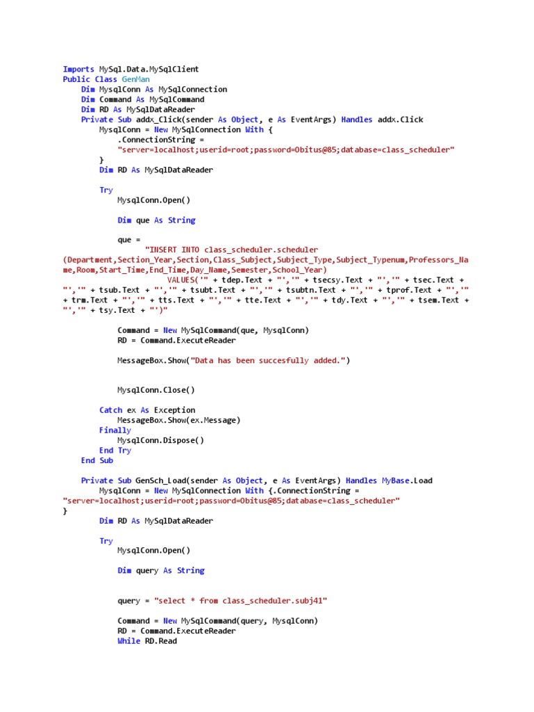 Manage MySQL database connections and queries in VB.NET | PDF ...
