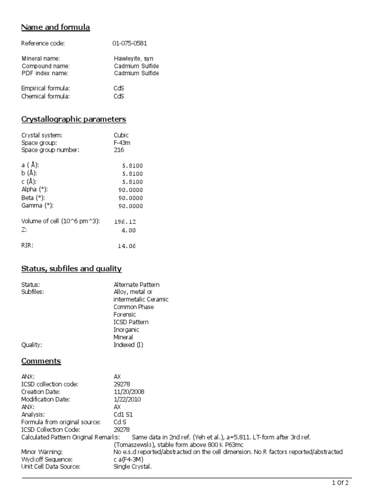 CDS Cubic | PDF | Cadmium | Condensed Matter Physics