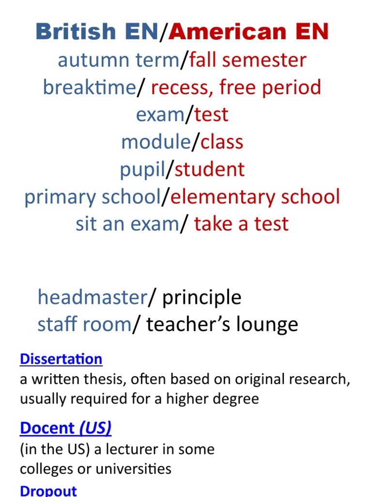 British vs American English Education Terms | PDF | Foreign Language ...
