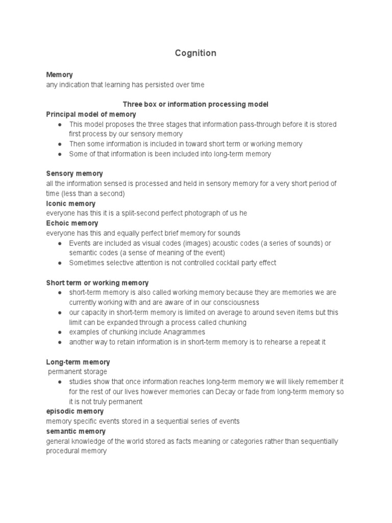 Cognition: Memory | PDF | Recall (Memory) | Memory