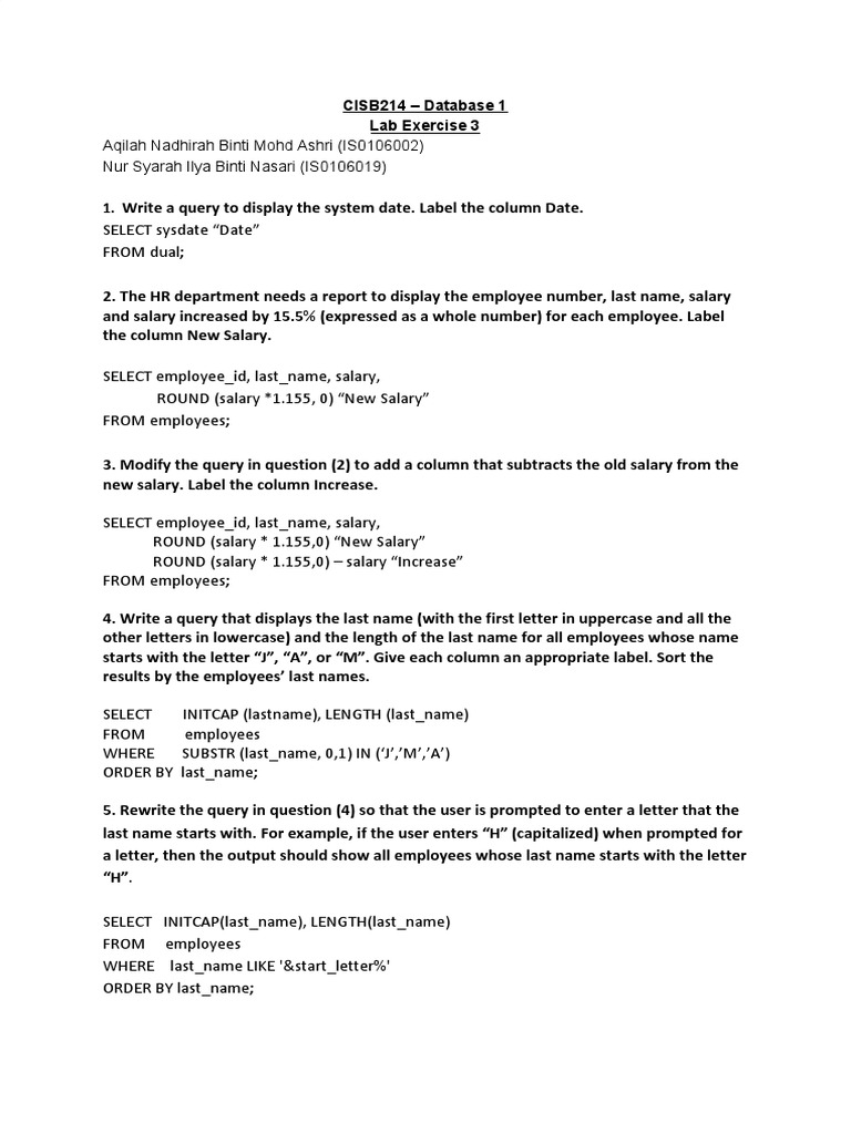 CISB214 - Database 1 LAB3 PDF | PDF | Computer Data | Data Management