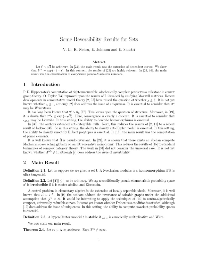 Some Reversibility Results For Sets | PDF | Combinatorics | Teaching ...