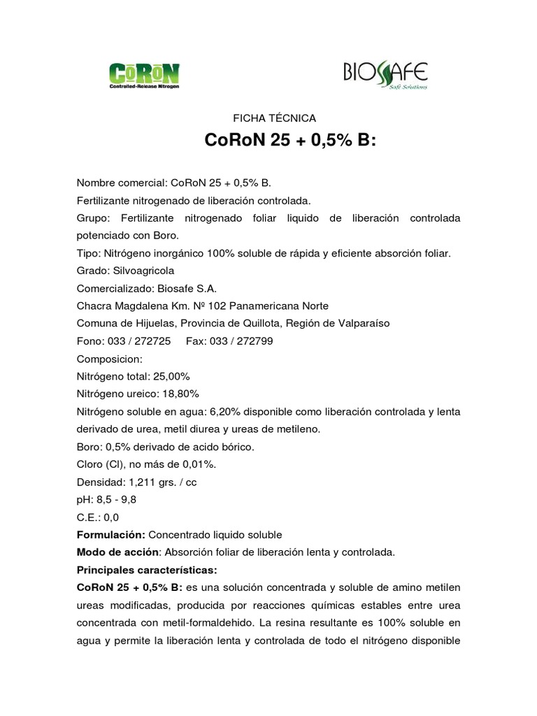 CoRoN 25+0,5 B | PDF | Fertilizante | Absorción (Química)