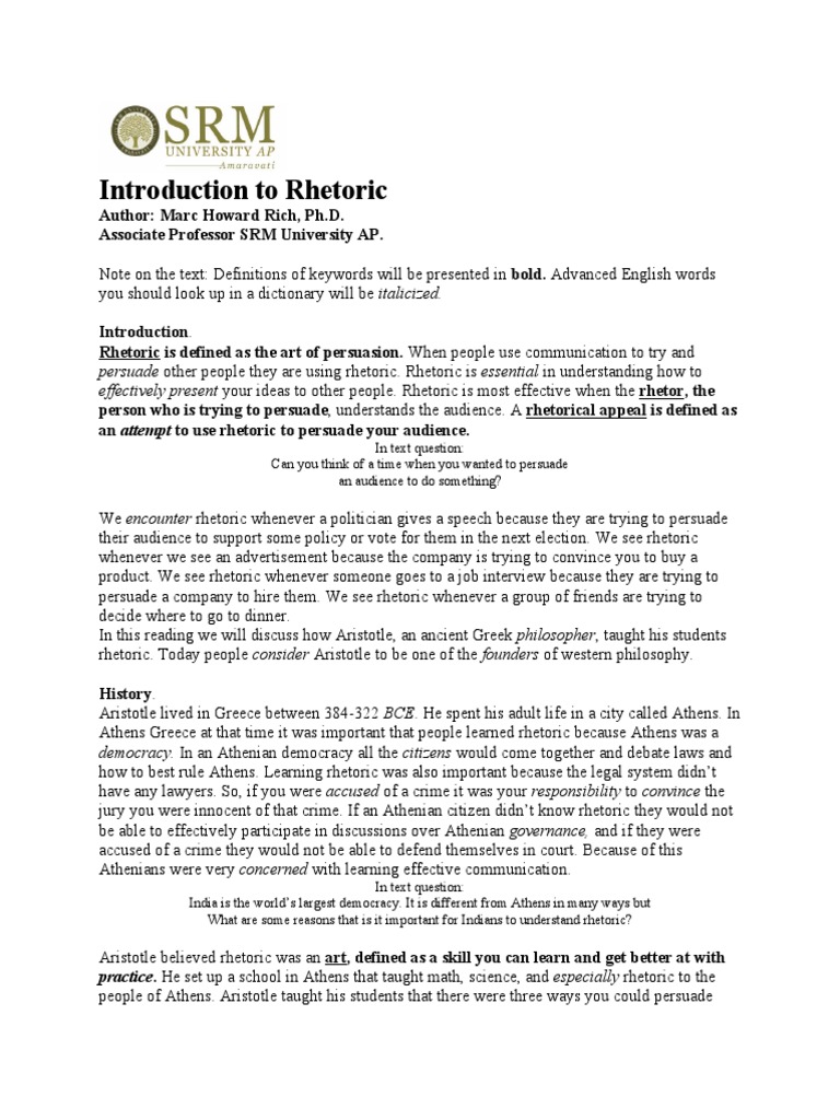 Introduction To Rhetoric | PDF | Rhetoric | Persuasion