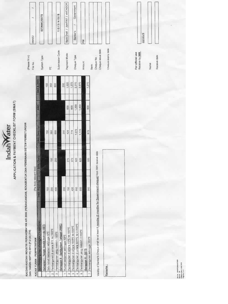 CHECKLIST BAYARAN IWK + Lampiran | PDF
