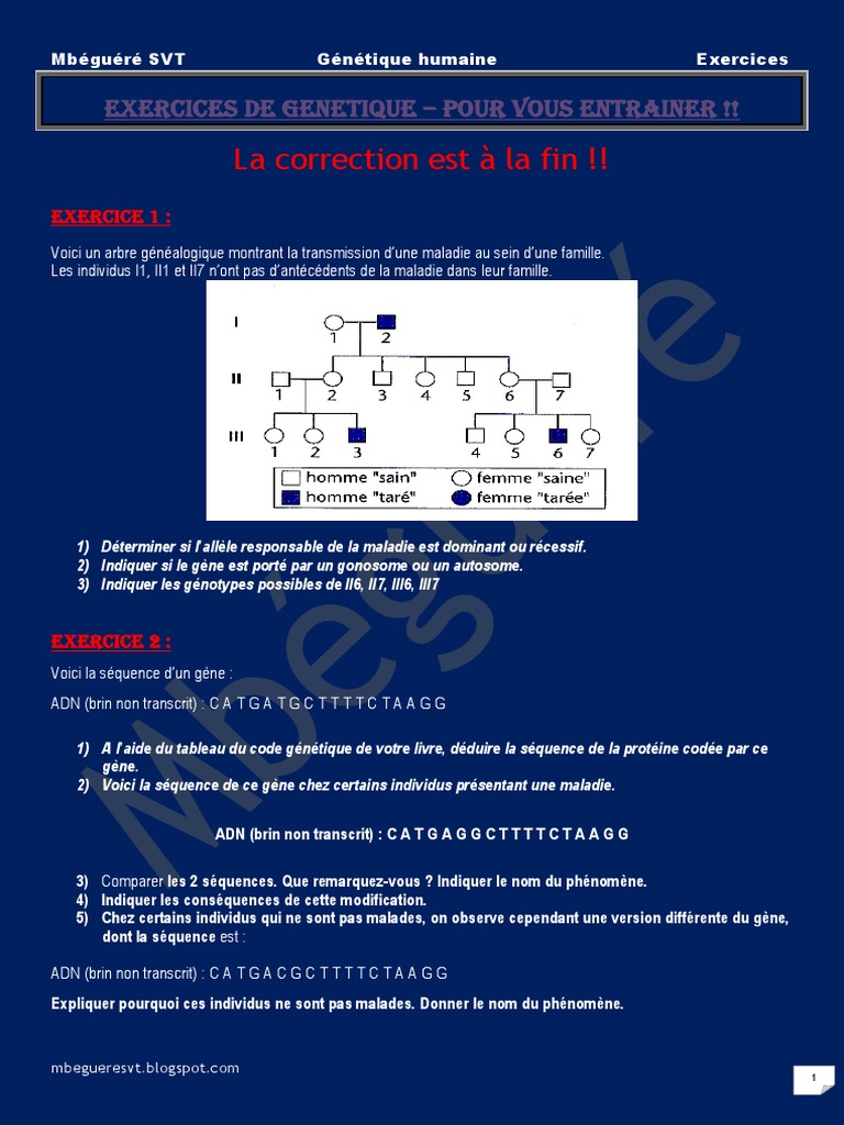 Exercices Corrigés de Génétique Humaine | PDF | Génotype | Allèle