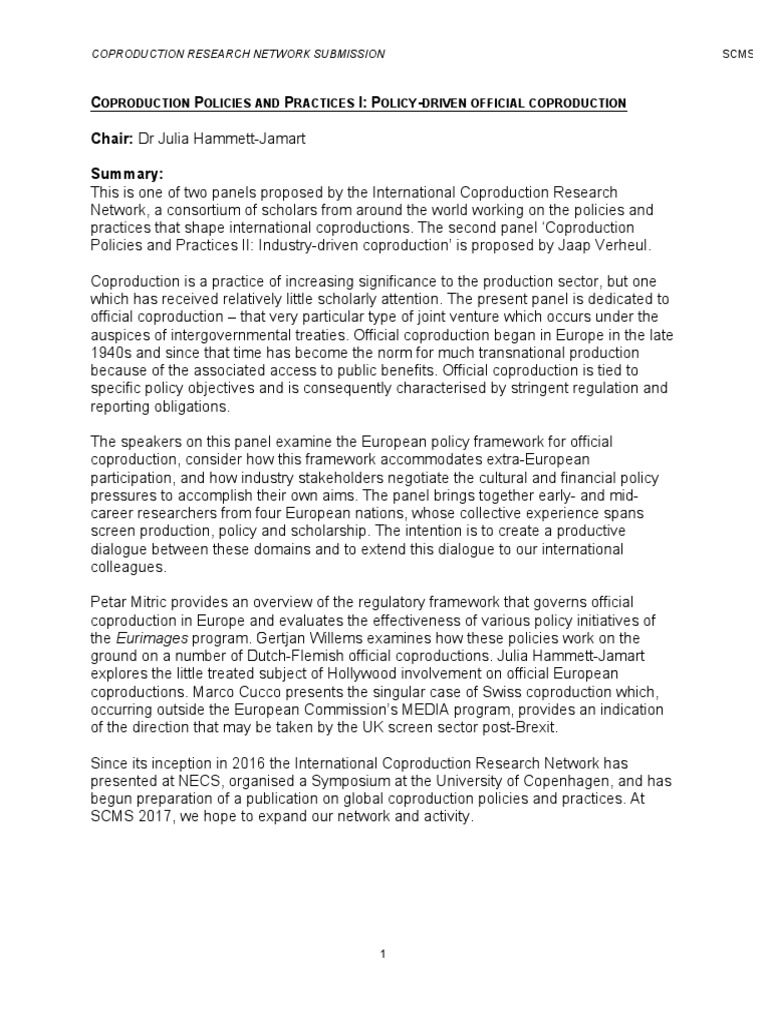 SCMS 2017 Chicago Panel Coproduction Pol PDF | PDF | European Union ...