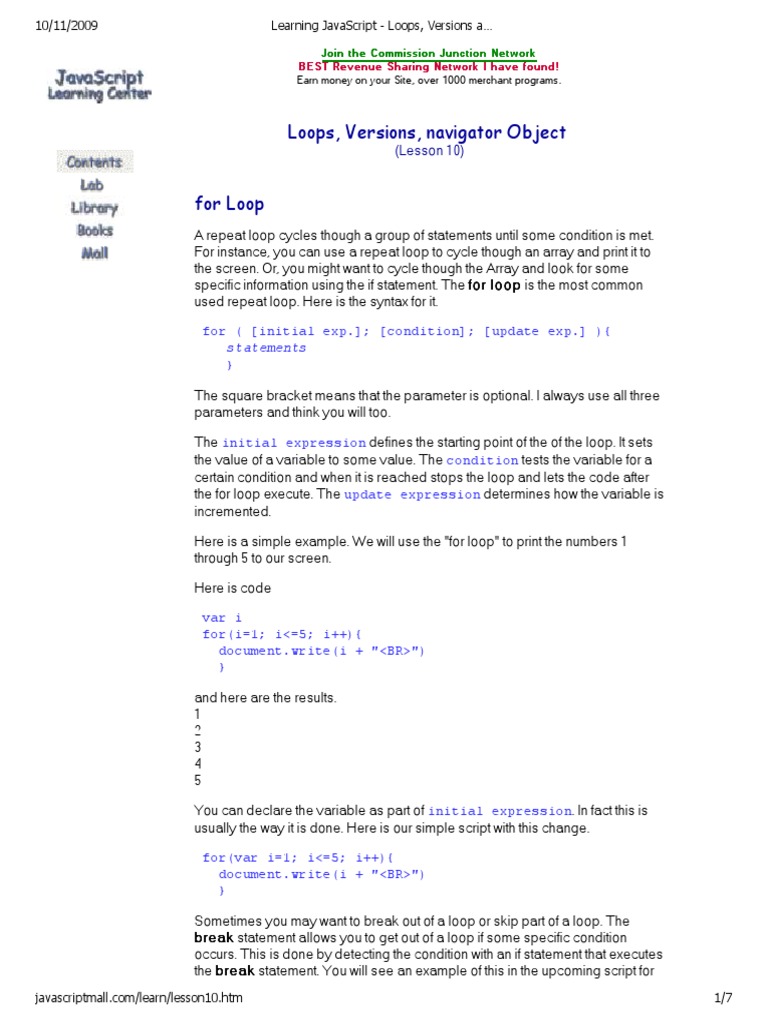 Learning JavaScript - Loops, Versions and Navigator Object (Lesson 10 ... Learning JavaScript - Loops, Versions and Navigator Object (Lesson 10 ...