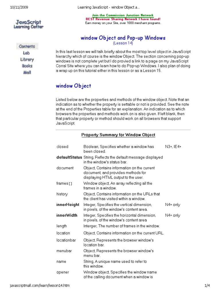 Learning JavaScript - Window Object and Pop-Up Windows (Lesson 14) PDF ... Learning JavaScript - Window Object and Pop-Up Windows (Lesson 14) PDF ...