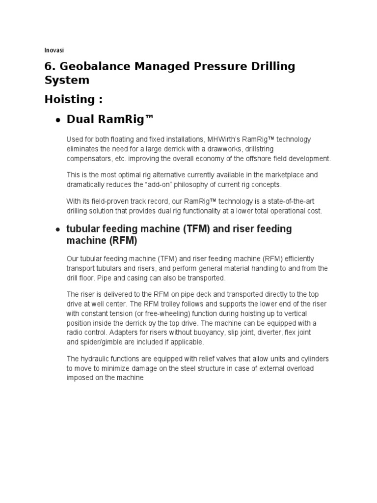 Geobalance Managed Pressure Drilling System Hoisting:: Dual Ramrig ...