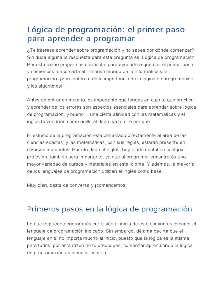 Lógica de Programación: Guía Básica | PDF