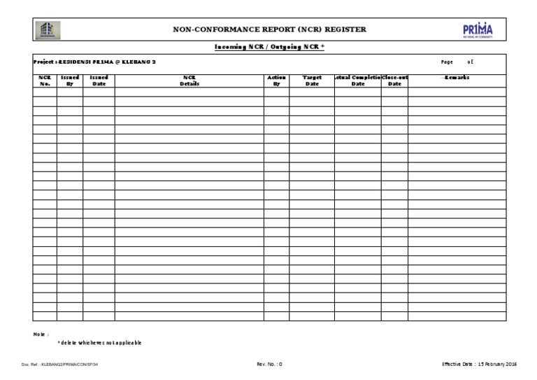 NCR Register for RESIDENSI PR1MA Project | PDF