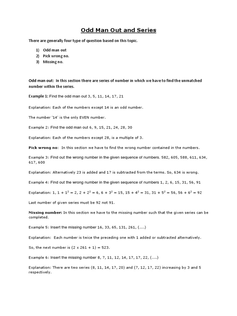Odd Man Out: Number Series Explained | PDF